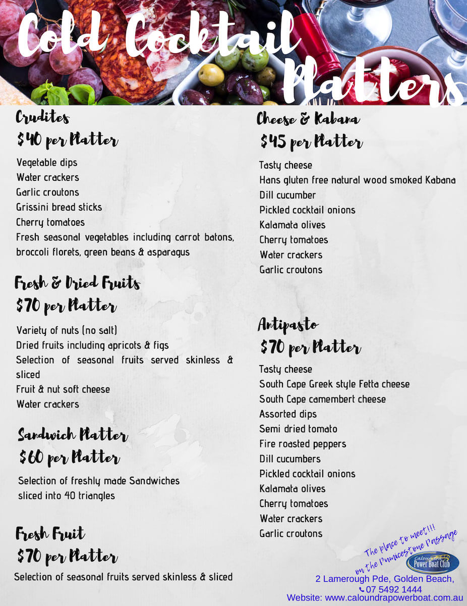 Function Menus - Caloundra Power Boat Club