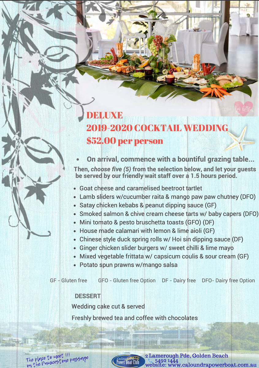 Function Menus - Caloundra Power Boat Club