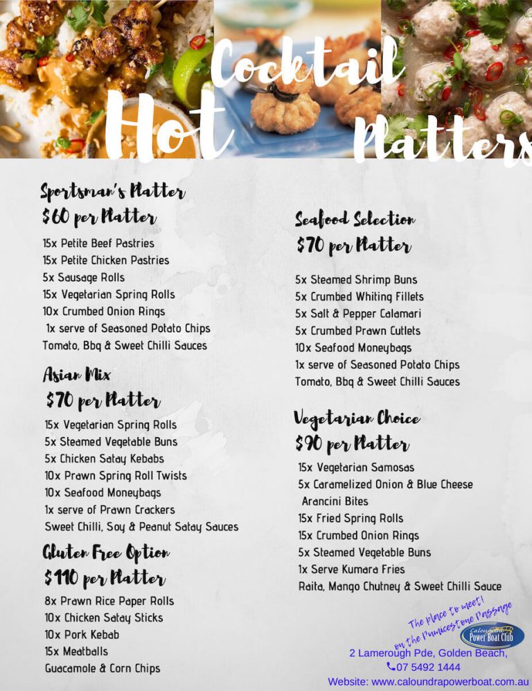 Function Menus - Caloundra Power Boat Club