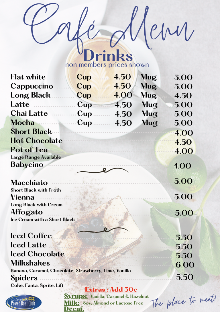 Function Menus - Caloundra Power Boat Club