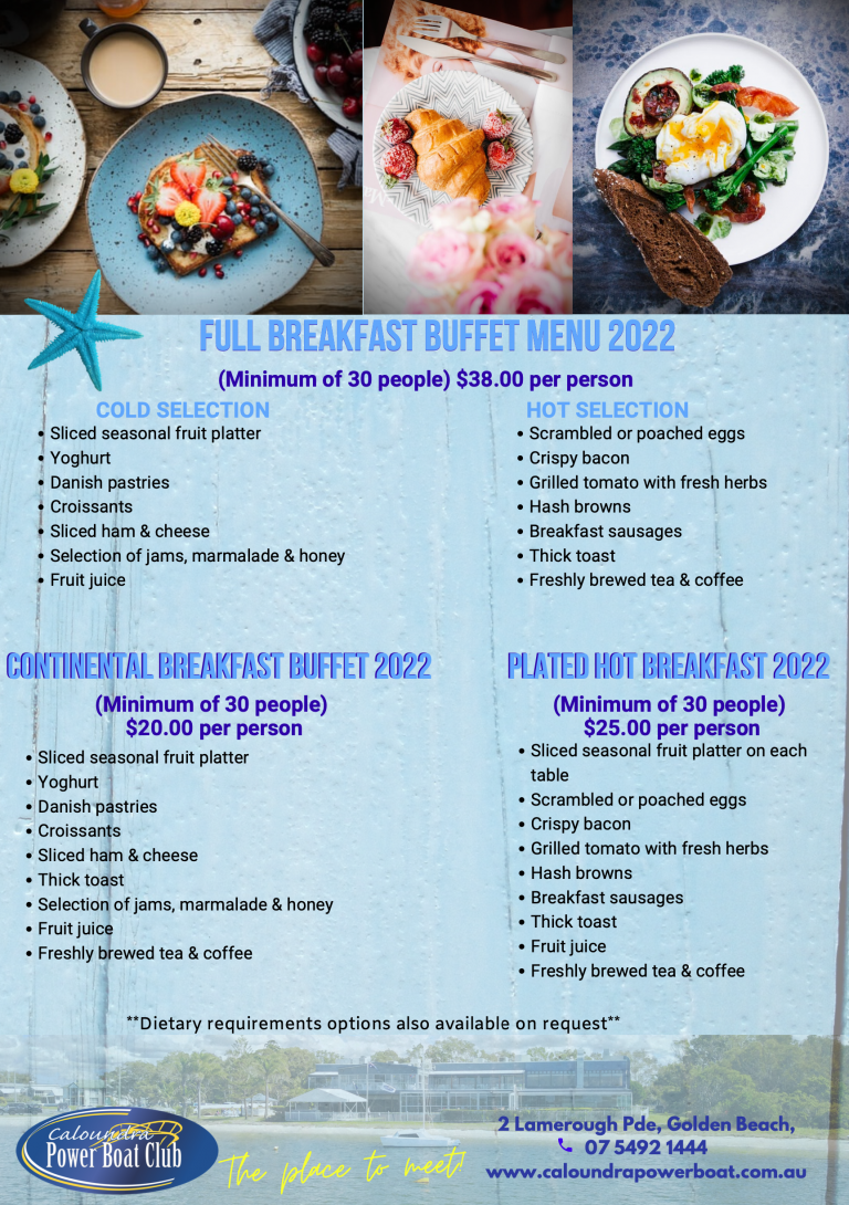 Function Menus - Caloundra Power Boat Club
