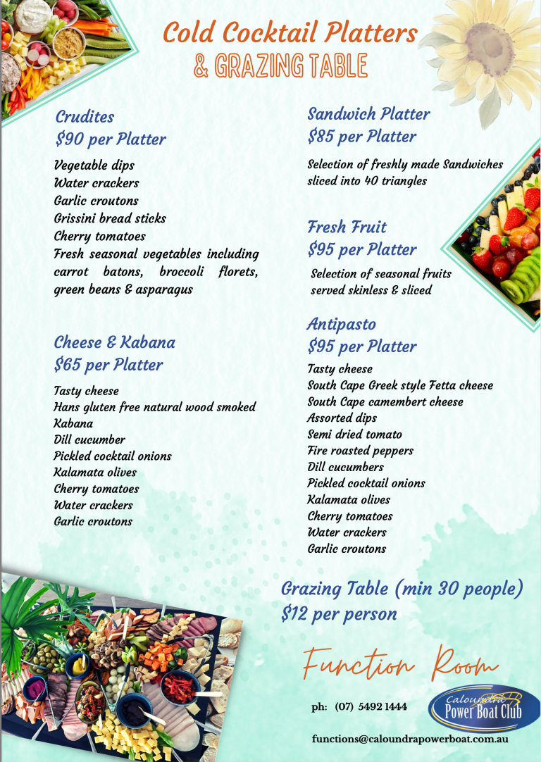 Function Menus - Caloundra Power Boat Club