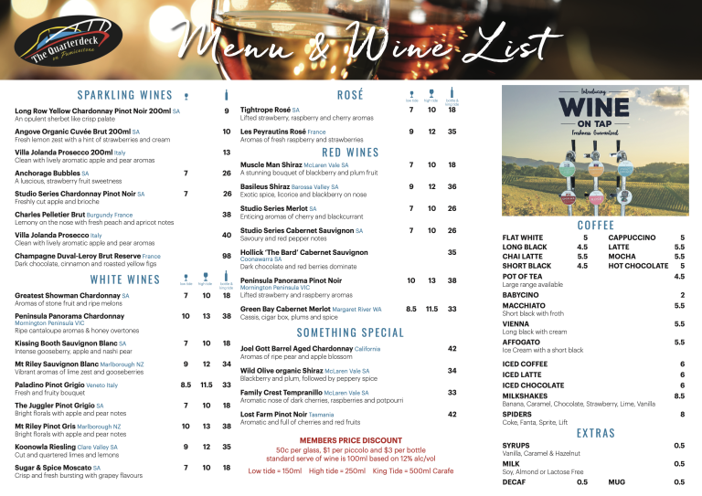 Our Menu - Caloundra Power Boat Club